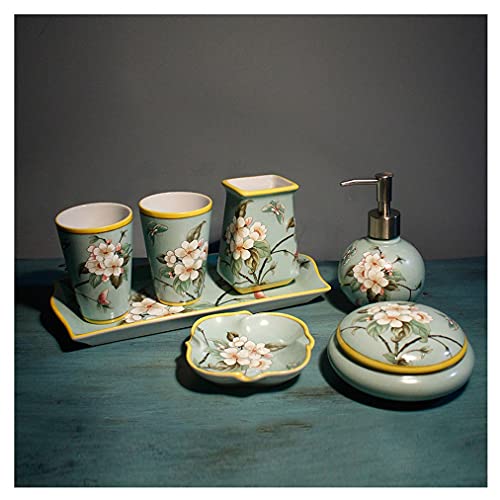 Soap Dispenser Ceramic Bathroom Accessories Set of 7 Complete, High-end Bathroom Kit Soap Dispenser Toothbrush Holder Mouthwash Cup Soap Dish Storage Box and Tray Bathroom Soap Dispenser