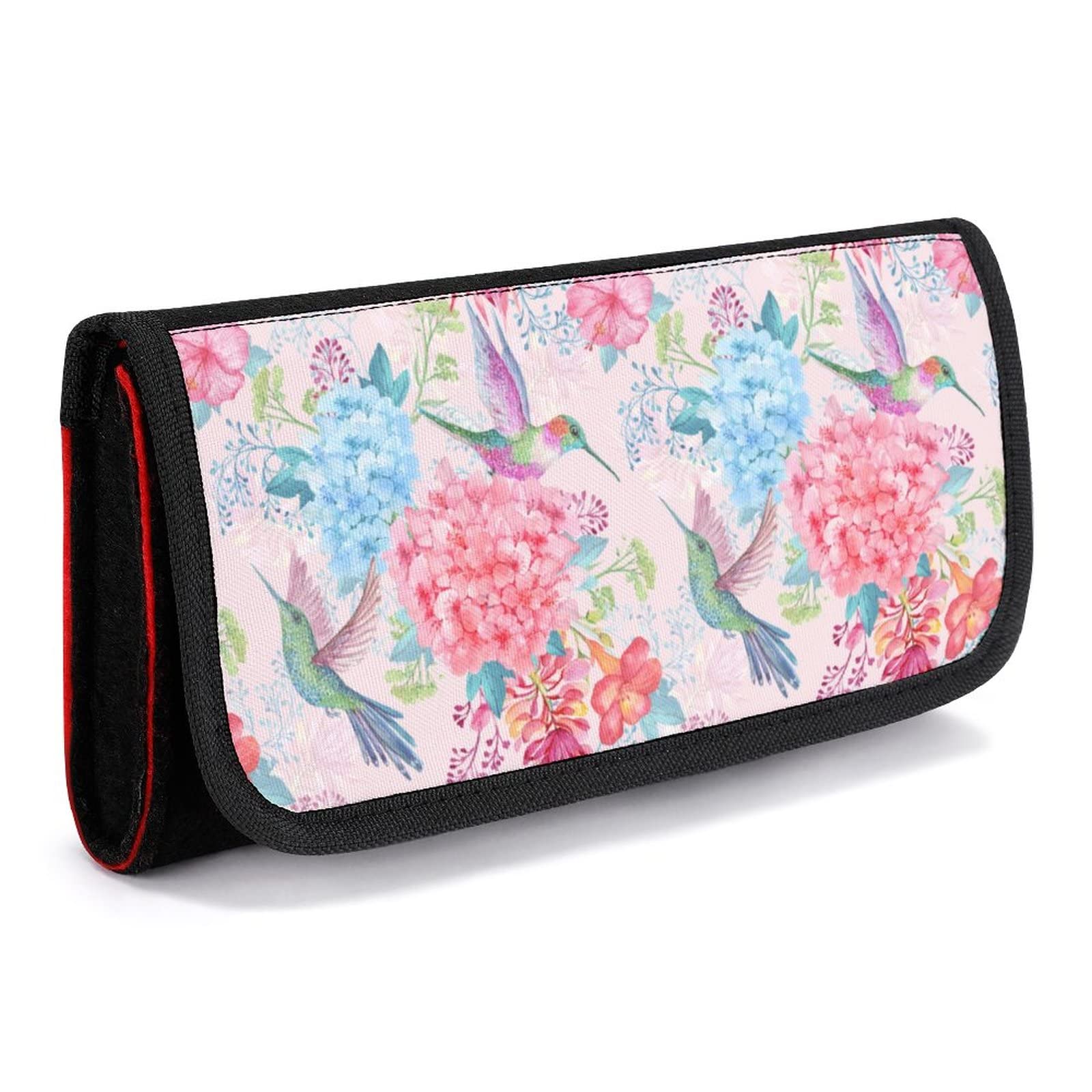 Tropical Flowers and Hummingbirds Carrying Bag Compatible with Switch Protective Case Slim Felt Pouch with 5 Game Cartridges Holders