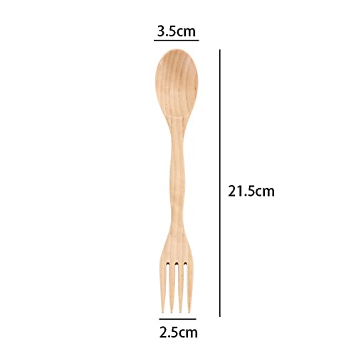MEGIMA Spoons, 2 In 1 Wooden Spoon Forks Set Salad Fruit Fork Tableware Wood Cutlery Coffee Tea Spoons