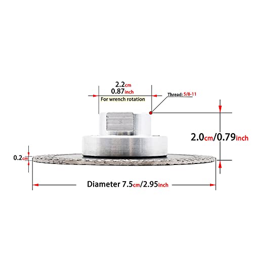 SUBRILLI 3 Inch Diamond Saw Blade Turbo Segment Carving Cutting Disc with Removable 5/8-11 Thread for Stone Granite Tiles