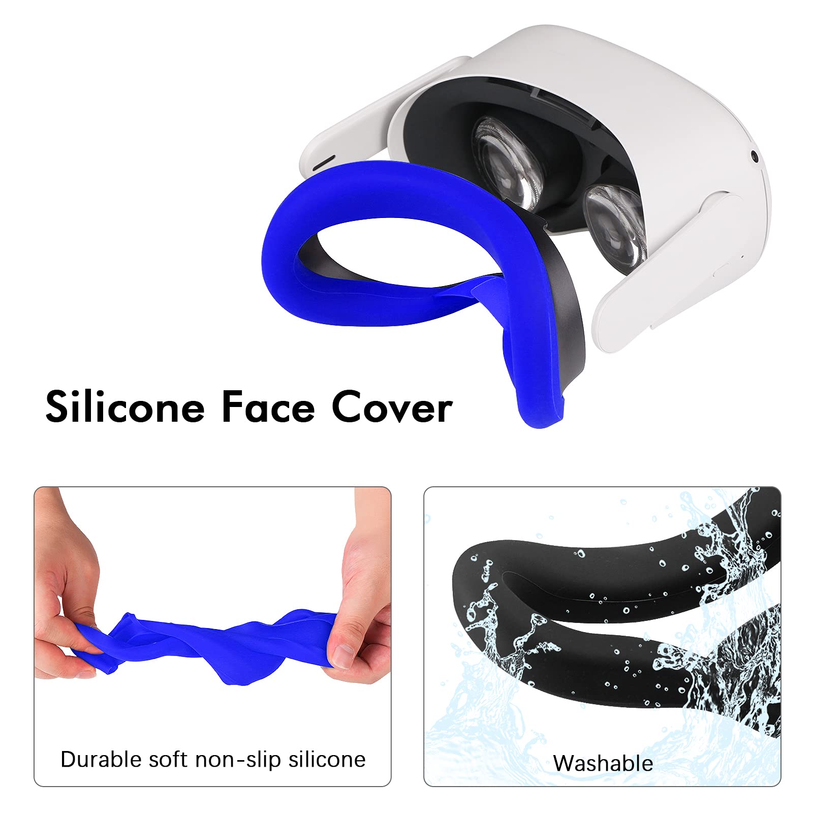 Oculus Quest 2 Accessories with VR Face Cover,Touch Controller Grip Cover and VR Lens Protective Cover, Made of Premium Silicone Material,VR Headset Accessories Sweatproof and Enhance Comfort(Blue)