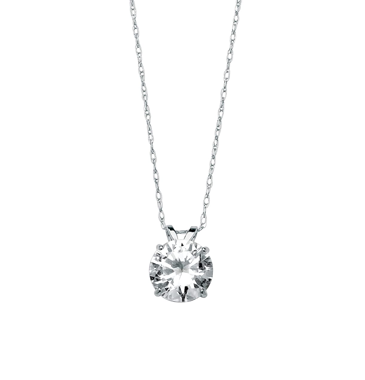 PalmBeach 10K White Gold Round Cubic Zirconia Solitaire Pendant (8mm) with 18 inch Chain