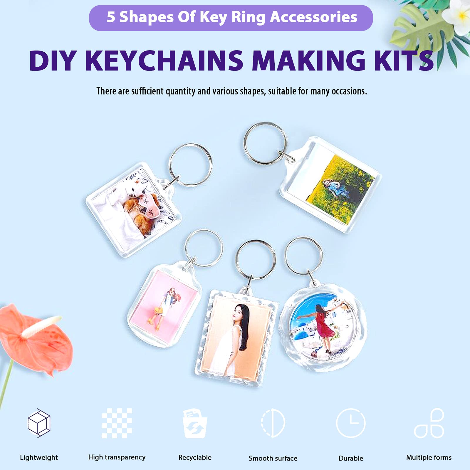Swpeet 40Pcs Pendant Picture Frame Keyrings, Make Your Own Keyring Kit, Central Pendant for Kids To Assemble And Attach To Key Rings And Bags