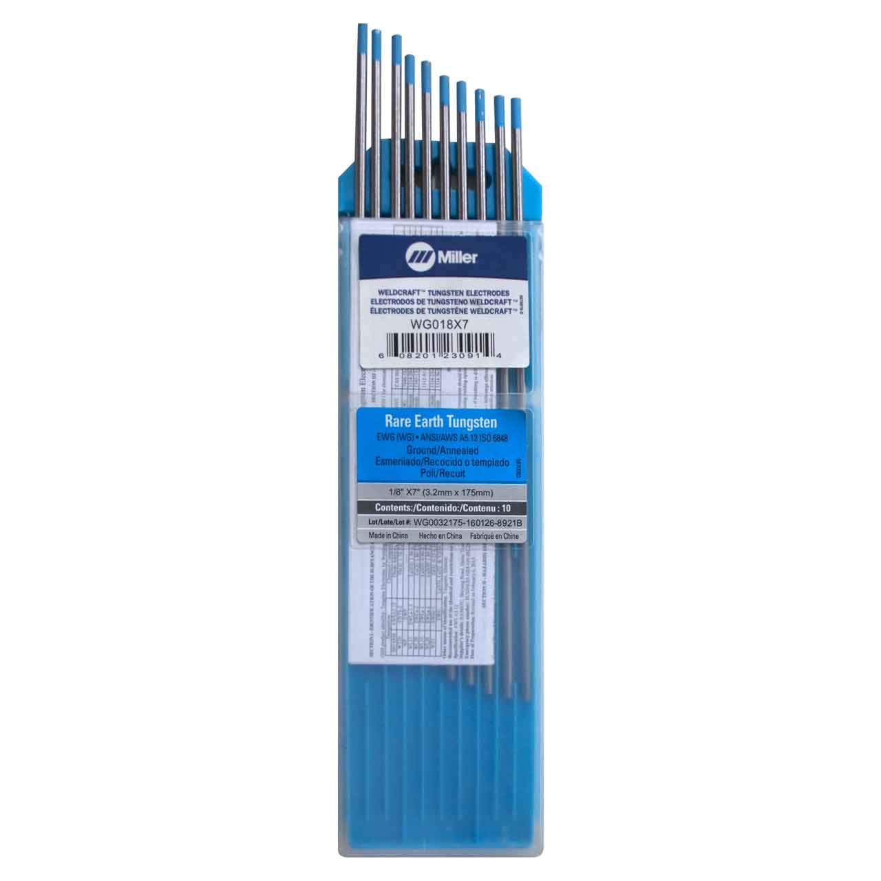 Miller Weldcraft WG018X7 Rare Earth Tungsten Electrode 1/8" X 7", 10 pack