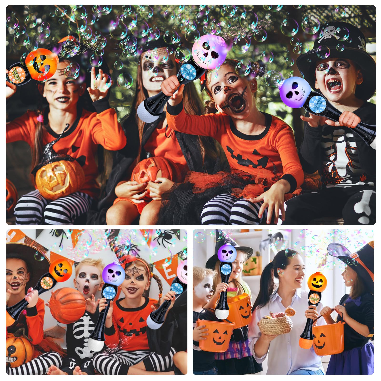 OleFun 2 Pack Halloween Light Up Bubble Blower Wands, Pumpkin & Ghost Glowing Bubble Machine with 4 Bubble Solutions, Ideal Halloween Toys for Kids, Halloween Party Favors, Goodie Bags Stuffers