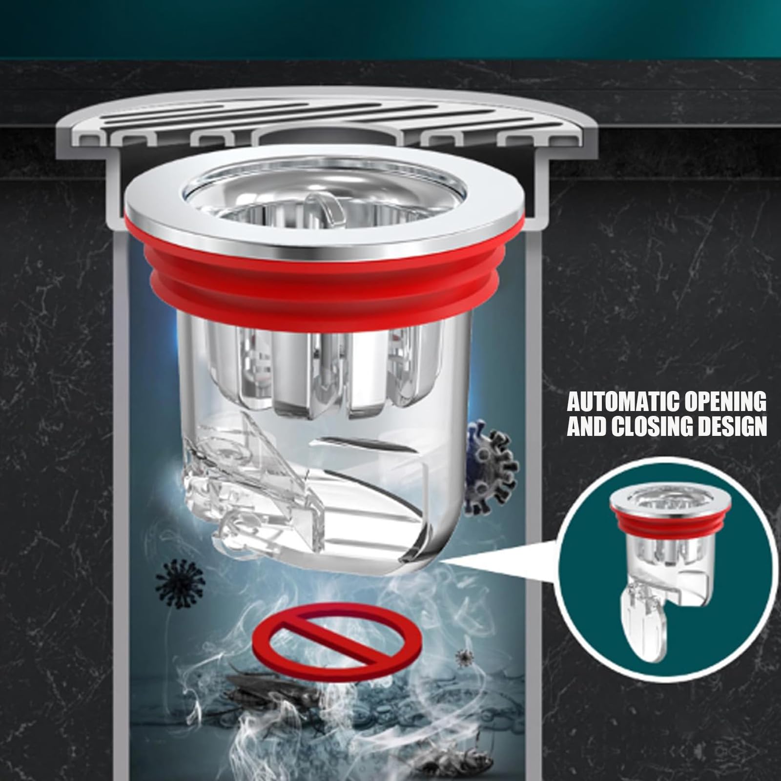 Odor Proof Floor Drain,Shower Bathroom Kitchen Floor Drain, Prevent Backflow, Prevent Odor Dispersion in Showers, Bathrooms, and Kitchens.