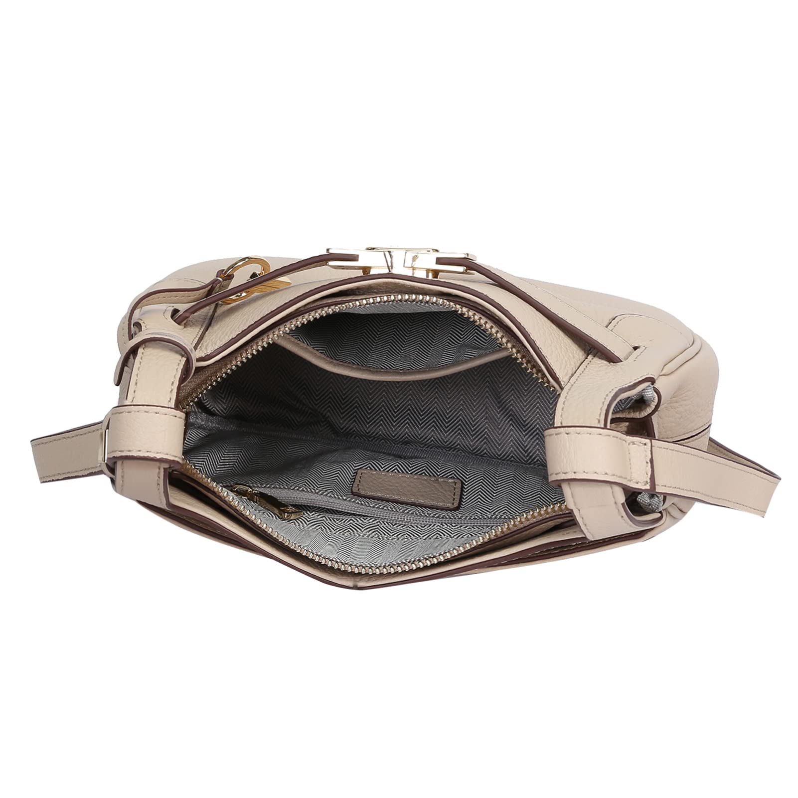Women's D-Shaped Zipper Shoulder Bag, Multi Compartment Minimalist Style Bag (Apricot)