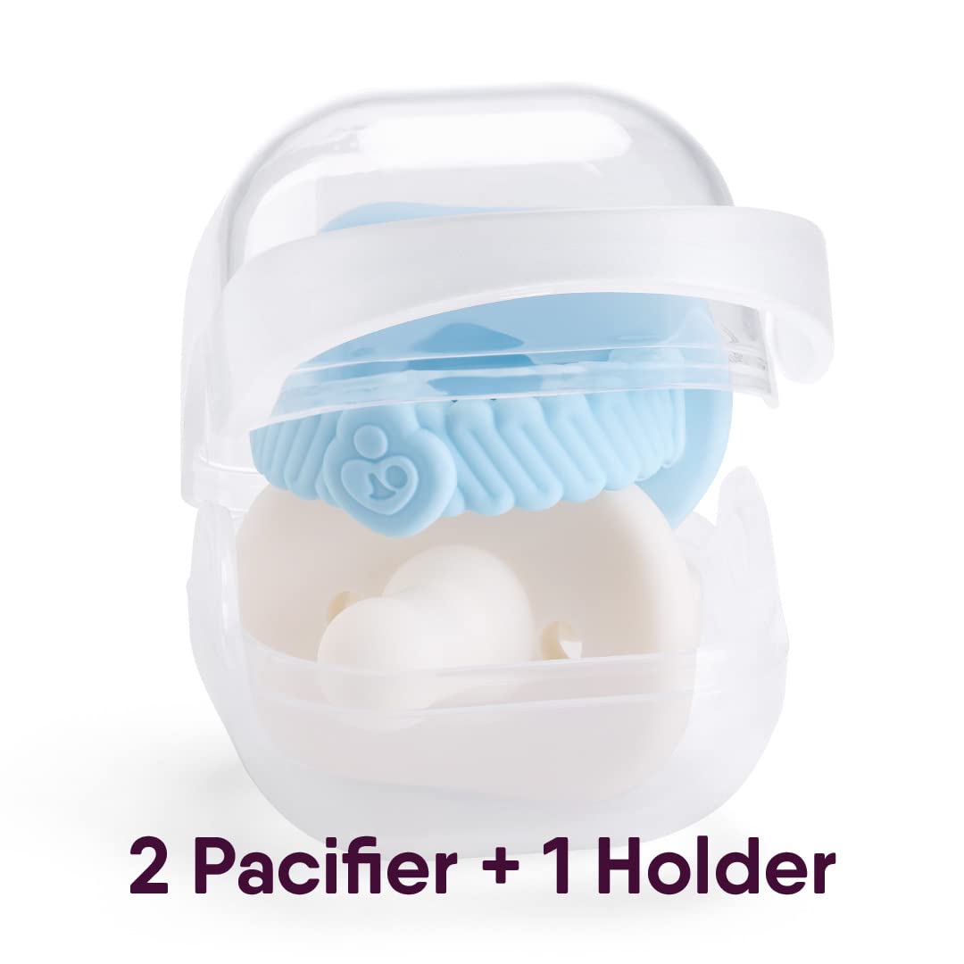 NatureBond Baby Silicone Pacifiers (2 Packs) + Pacifier Case | Soothie Pacifier 6-18 Months | Blue & Cream | BPA-Free Food Grade Silicone Binkies, Baby Boy Pacifier, Chupones para Bebes