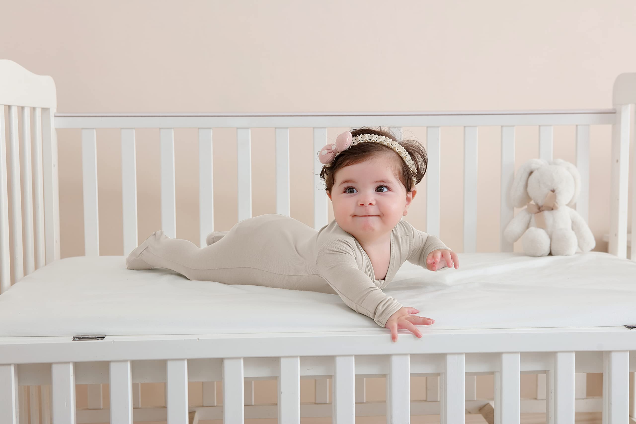 TWINOR Baby Footed Pajamas with Mittens, Soft Bamboo Viscose One-Piece Romper for Newborn Infant (light sand, 0-3 Months)