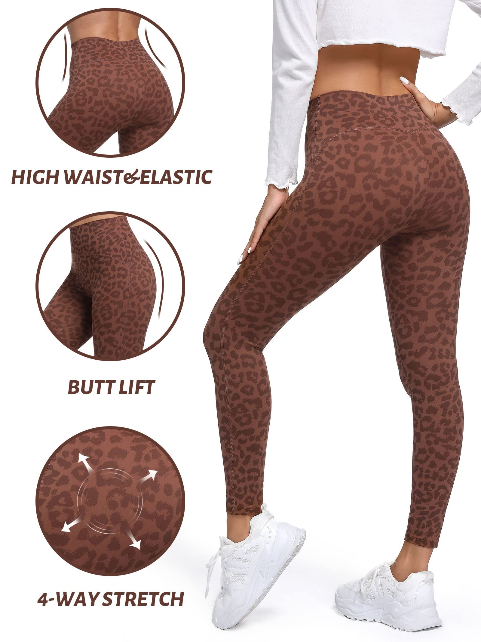 VOXGET Seamless Leggings for Women High Waisted Soft Slim Tummy Control 7/8 Length Leopard Pattern Yoga Pants for Workout Exercise