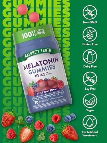 Nature's Truth Melatonin Gummies 10mg | 70 Count | Berry Flavor | Vegan, Non-GMO, and Gluten Free Supplement