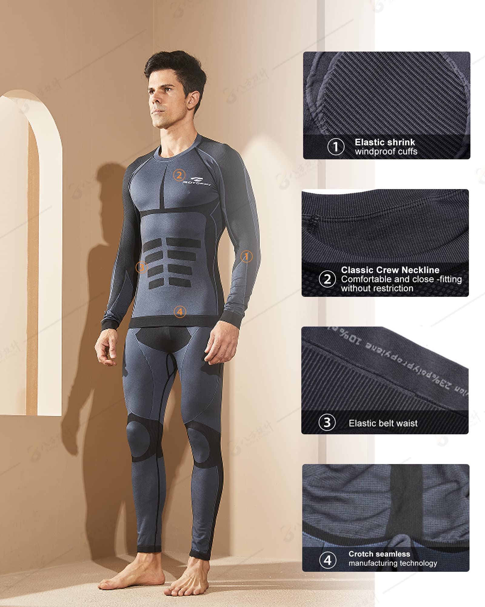 Thermal Underwear Set Sport Compression Set Hunting Gear Long Johns Breathable Perspiration Base Layer for Outdoor Activities Grey