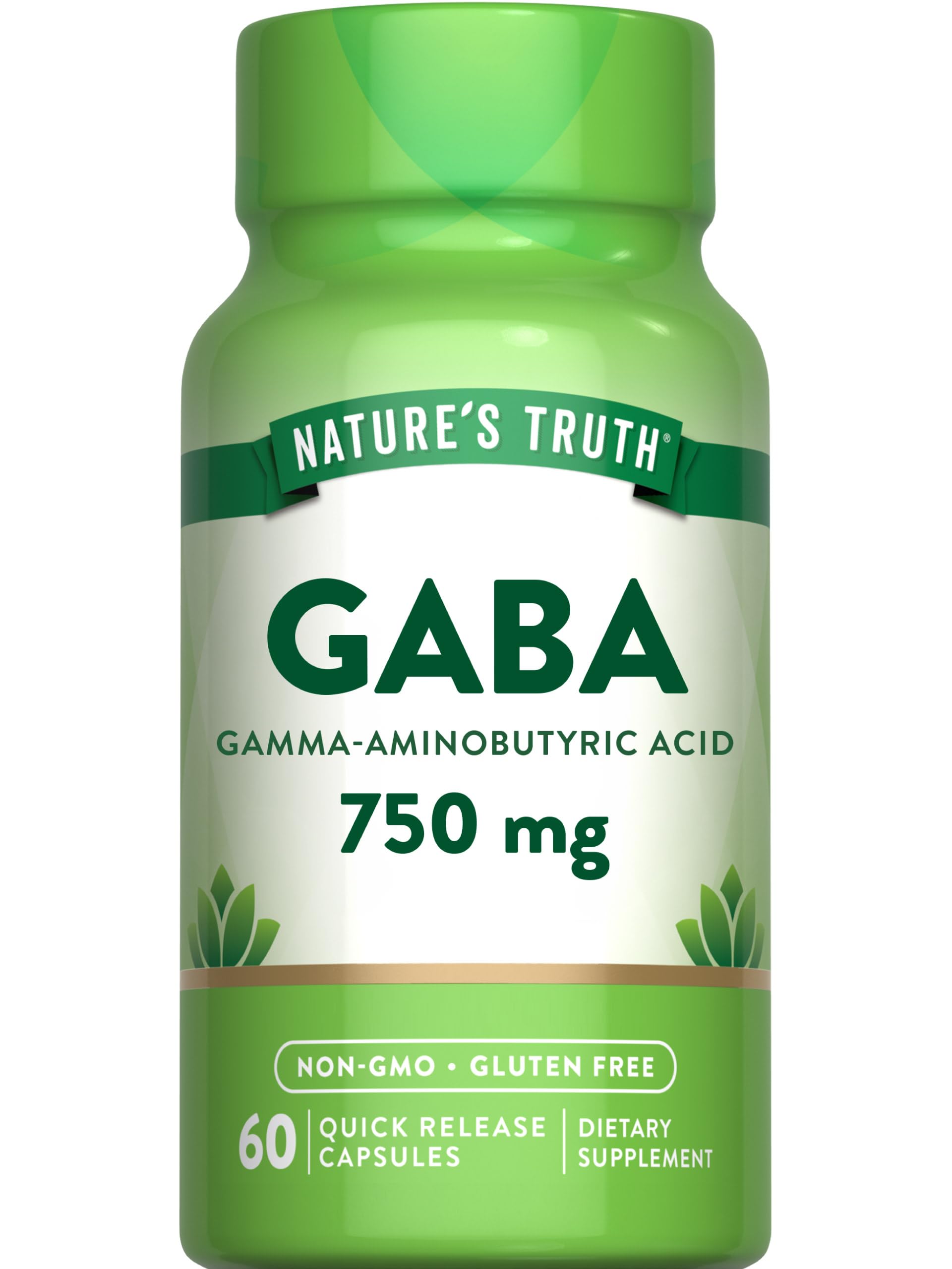 Nature's Truth GABA 750mg | 60 Capsules | Gamma Aminobutyric Acid Supplement | Non-GMO & Gluten Free Supplement