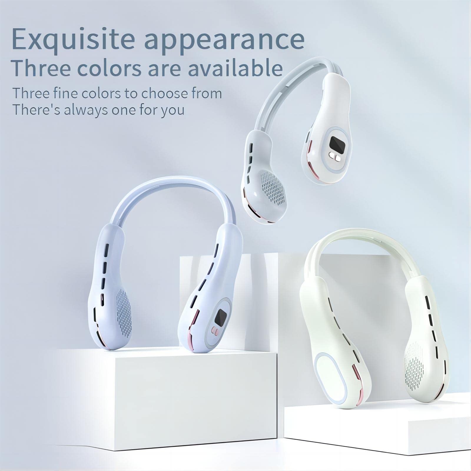WATCENDY Neck Fan Wearable Hands Free Bladeless Neck Fan LED Colored Light 3 Speed 360ยฐ Wind Direction Adjustment Rechargeable Portable Neck Fan (Lilac purple)