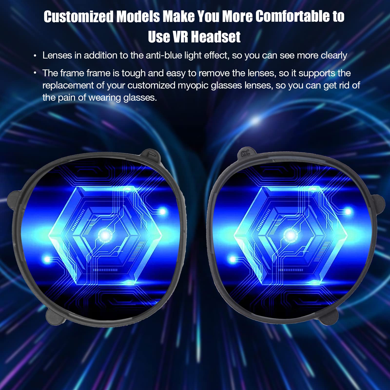 VR Anti-Blue Light Glasses Suitable for Oculus Quest 2 ,VR Accessories with Magnetic Frame and Blue Light-Blocking Lenses,Support The Replacement of Lenses to Suit Your Myopia(Black)