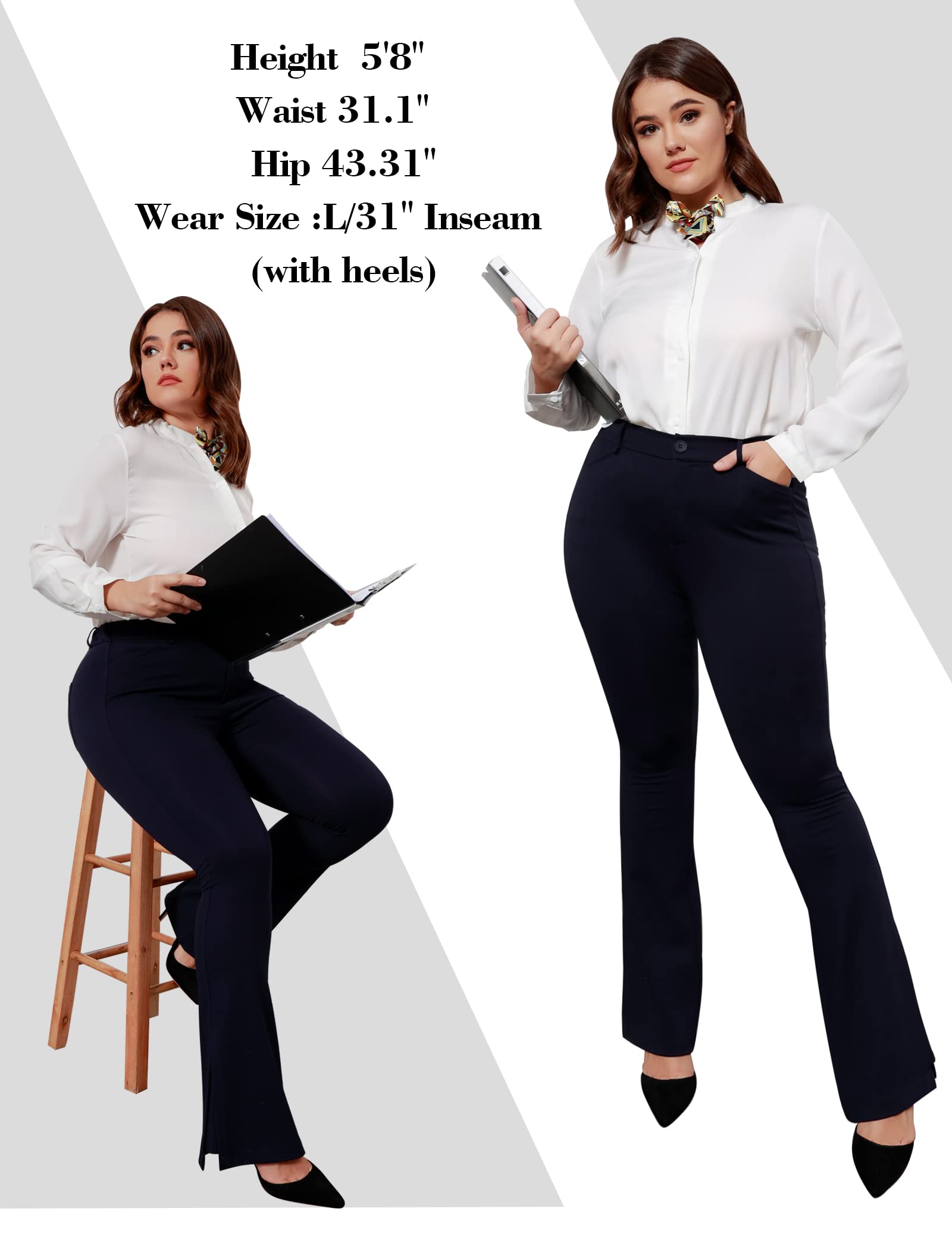TELINVEY Women's Plus Size Work Pants,Stretch Dress Pants for Women Business Causal,Bootcut Office Slacks with Pockets(Navy,2XL,29")