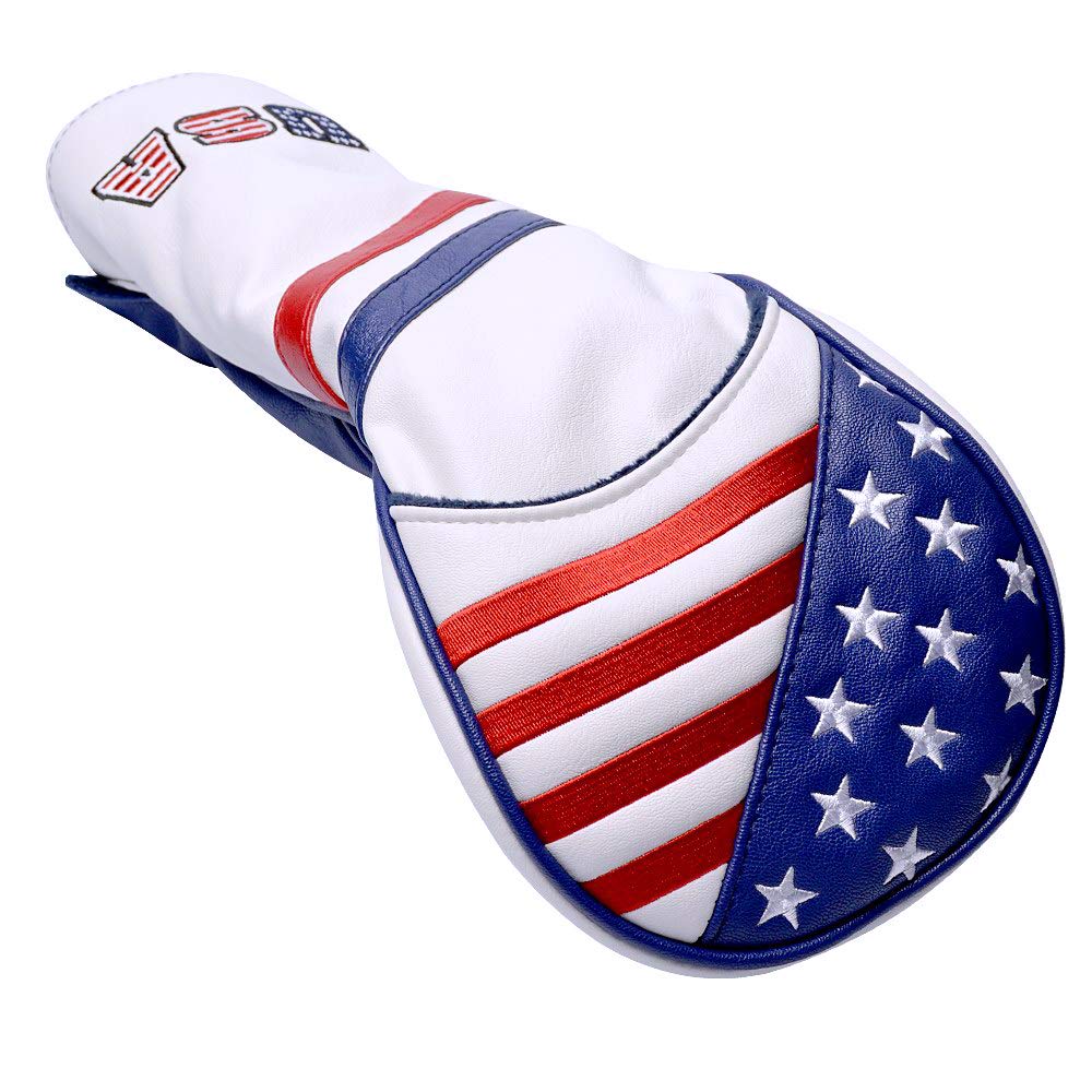 PLUSKER USA Golf Club Driver Head Cover Patriotic Stars and Stripes Flag Pattern Synthetic Leather 460cc Drivers Headcover