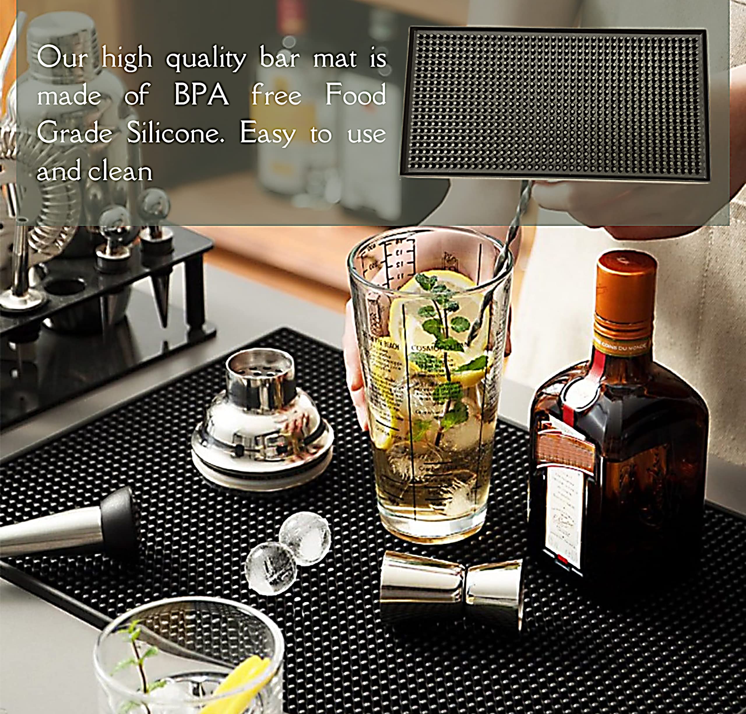 SYOLOS 1 piece Premium Bar Mat 18 x 12 inches - Versatile and Durable Bar Mats for Countertop, Coffee Bar Mat, Glass Drying Mat - Non Toxic Bar Spill Mat
