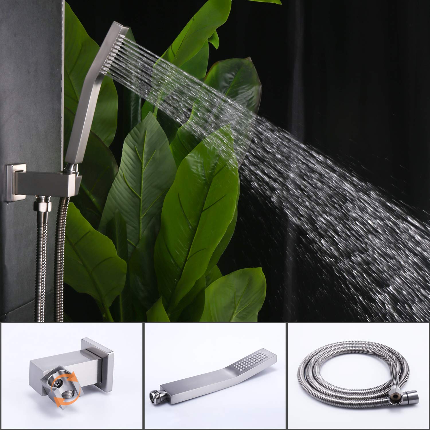 SunCleanse Rainfall Shower System Brushed Nickel Ceiling Mounted Shower System Combo Set with High Pressure 12 Inches Square Rain Shower Head Handheld and Shower Faucet Rough-in Mixer Valve and Trim