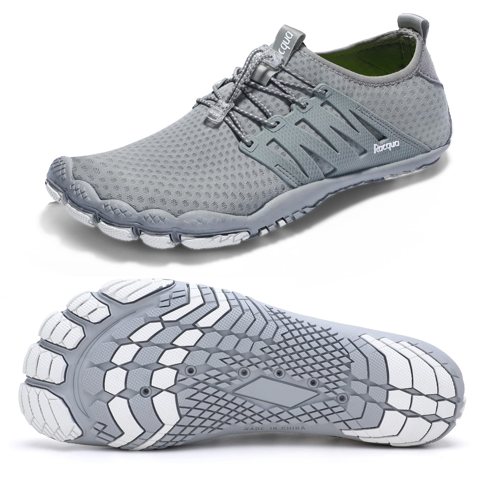 Racqua Swim Shoes Quick Dry Barefoot Water Aqua Sport Beach Surf Pool Hiking Diving Walking for Men Women Grey 15.5 W/14.5 M