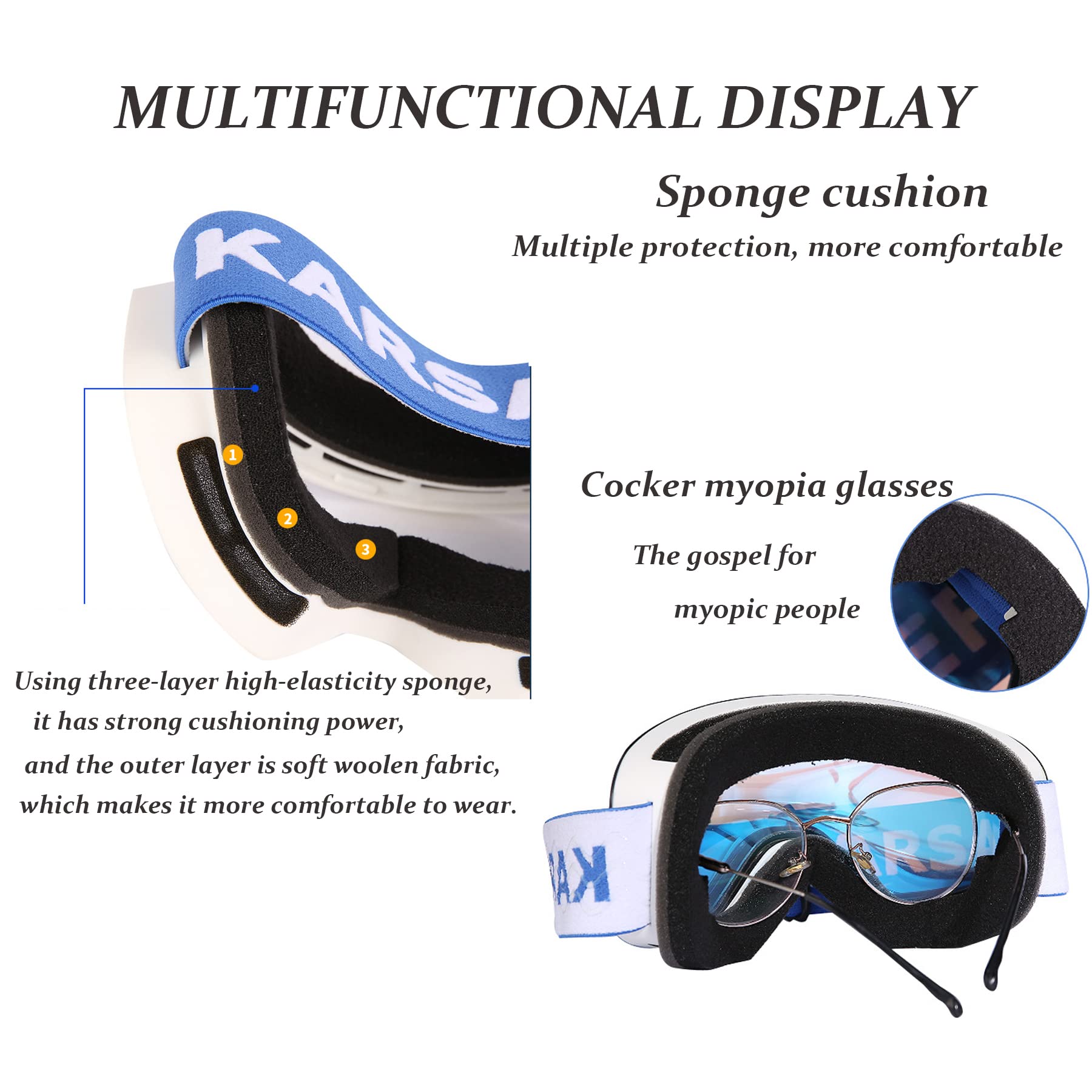 Ski Goggles - Snowboard Snow Goggles for Men, Women & Youth,100% UV Protection (color, blue)