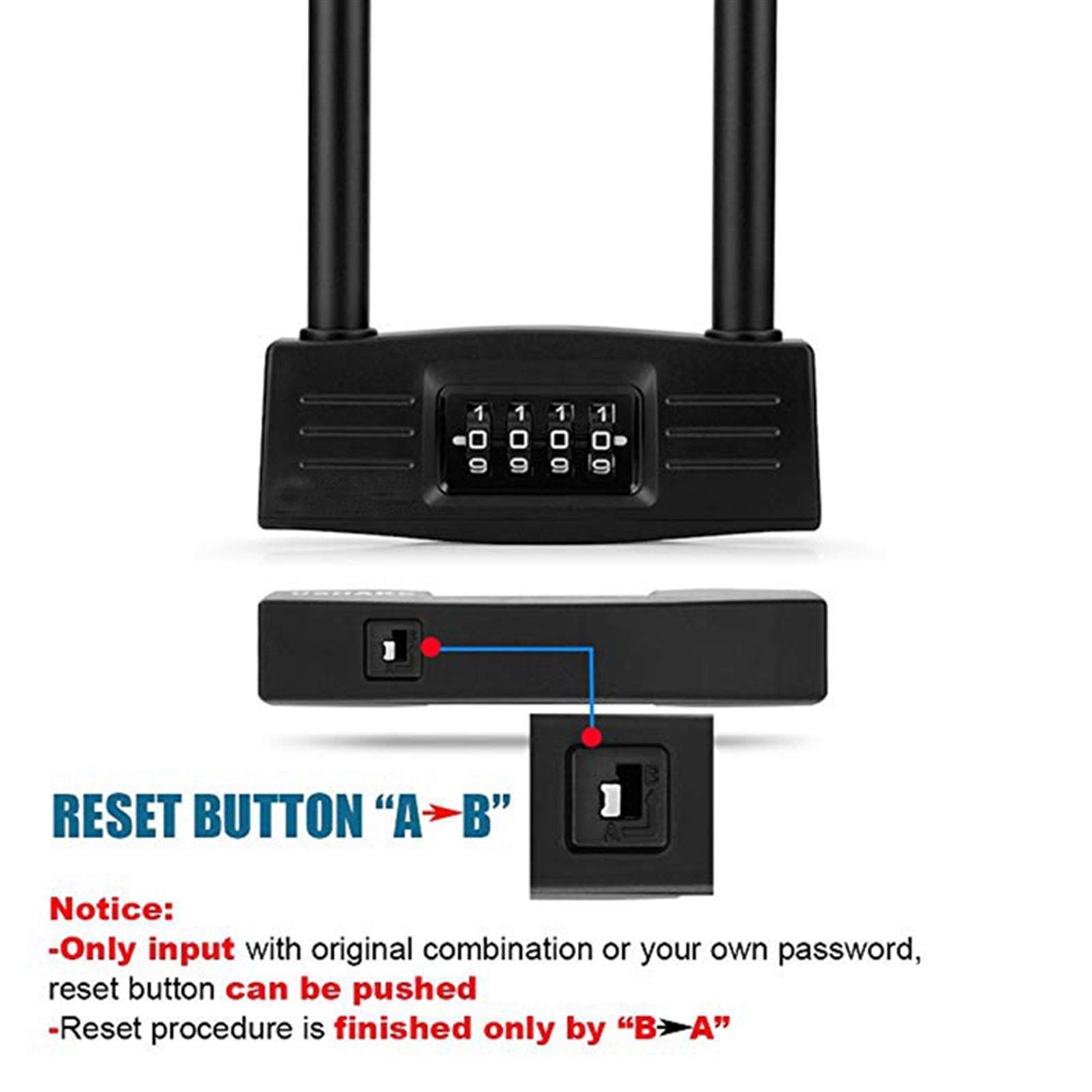 SXCLS Bike U-Lock Heavy Duty Combination Bike U Lock Bicycle Anti-Theft U Locks 5 Password Bicycle Motorcycle Cycling Scooter Security Lock U-Lock