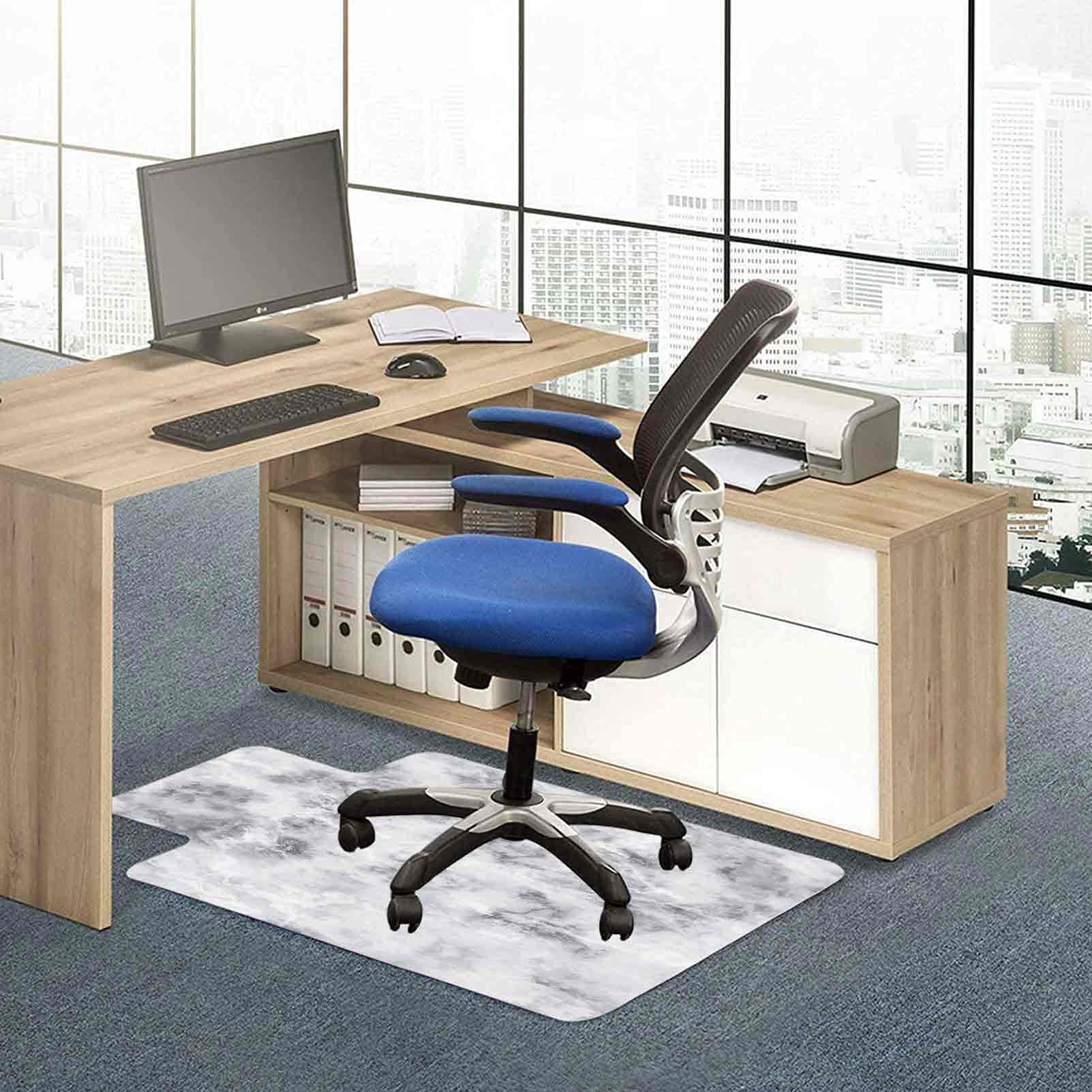 Marble Office Chair Mat, Granite Surface Pattern with Stormy Details Natural Mineral Formation Print, 36" x 48" with Lip Office Chair Mat for Hardwood Floor, Light Grey Dust