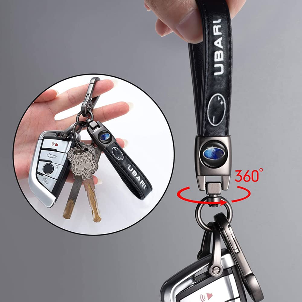 XinHongTu for Subaru Car Keychain,Genuine Leather Car Keyring with, Keychains for Subaru Key Ring Lanyard Accessories Black Key Chain Keyring