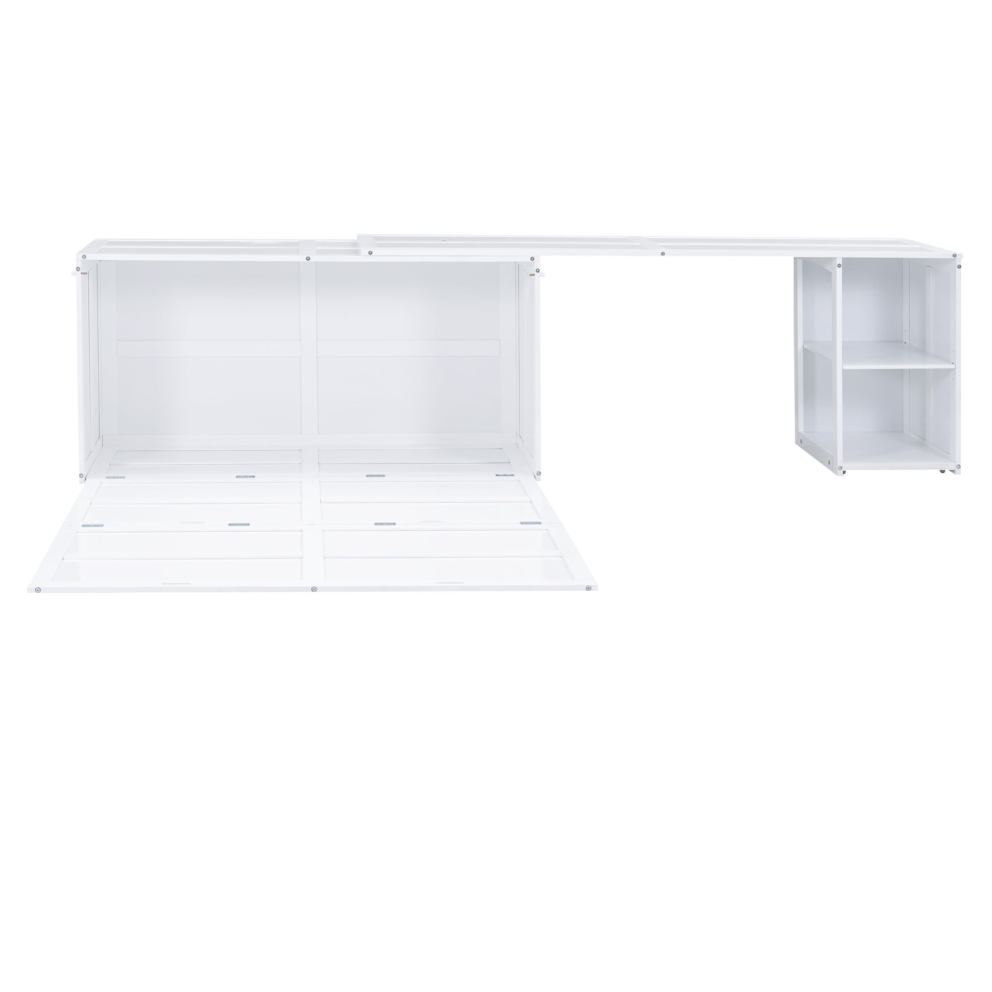 Mobile Cube Murphy Bed, Wood Queen Size Murphy Bed Chest with Rotable Desk, Space-Saving Folding Bed Floor Bed, Kids Adults Bedroom Furniture Queen Bed Multipurpose Cabinet Bed Murphy Bed (White Bed)