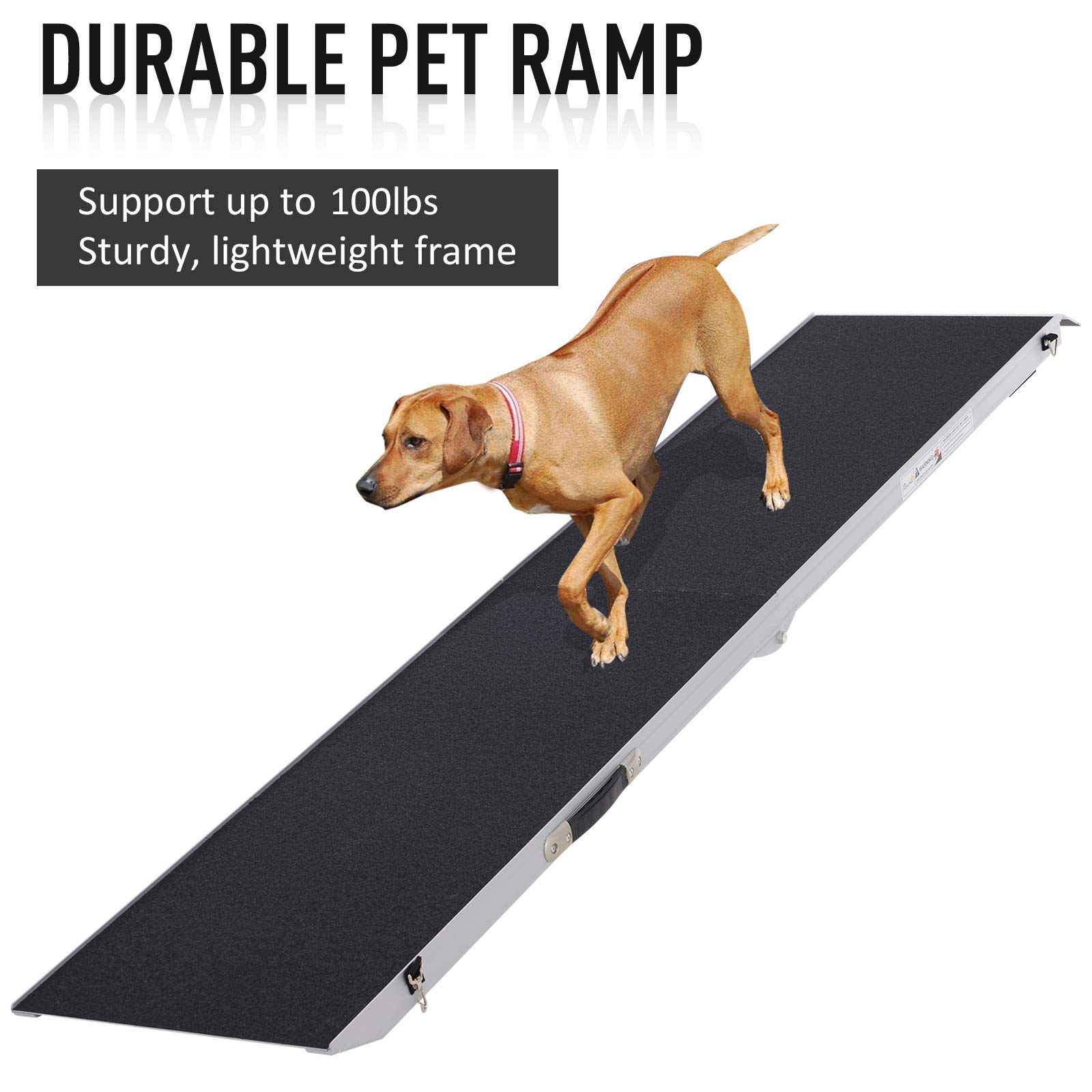 PawHut 96" Portable Bi-Fold Folding Vehicle Pet Ramp for Large Dog or Animals with Safety Lock & Convenient Carry Handle