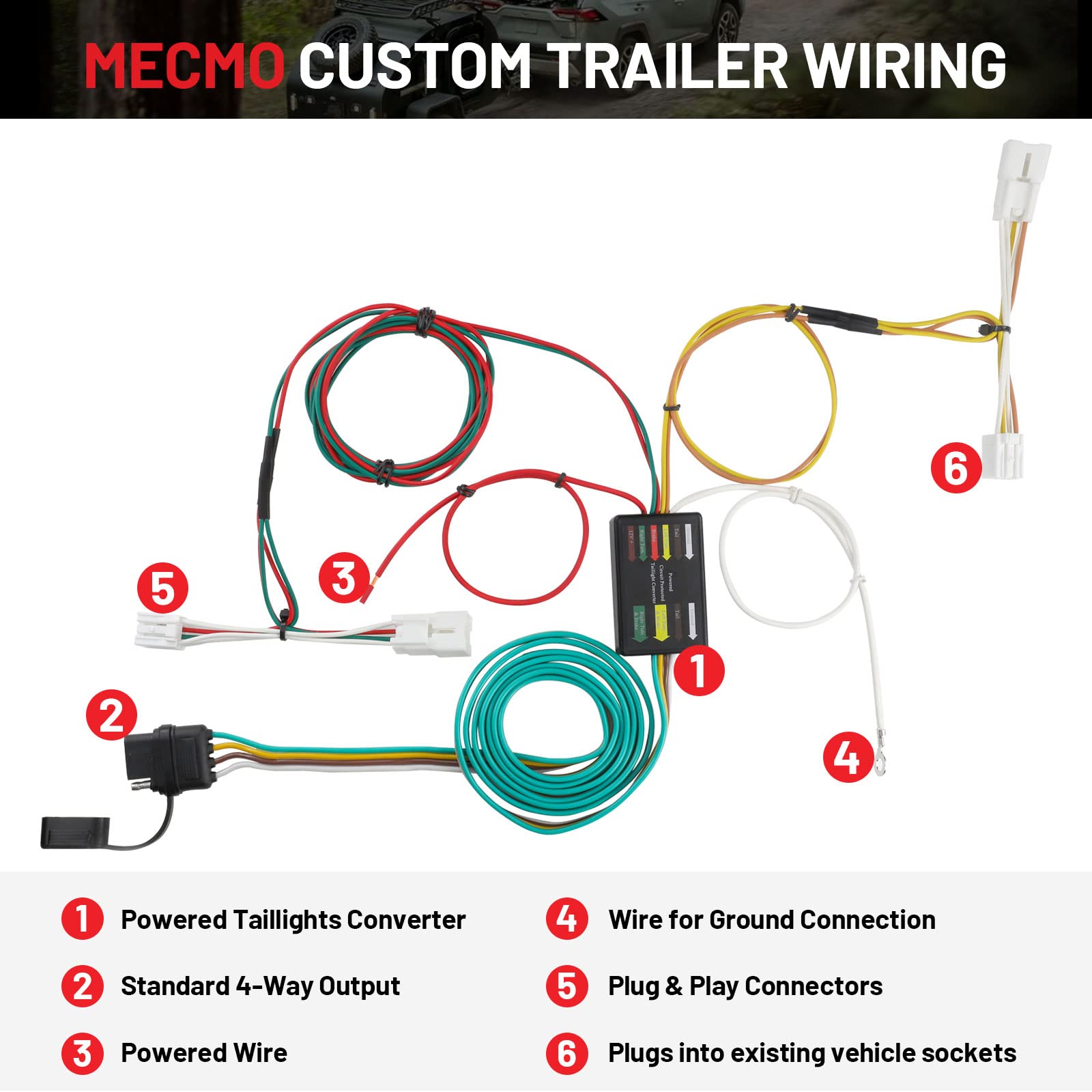 MECMO 4 Pin Trailer Wiring Harness for 2006-2012 Toyota RAV4, β56165 T-Connector Hitch Wiring for Trailer Light Connect