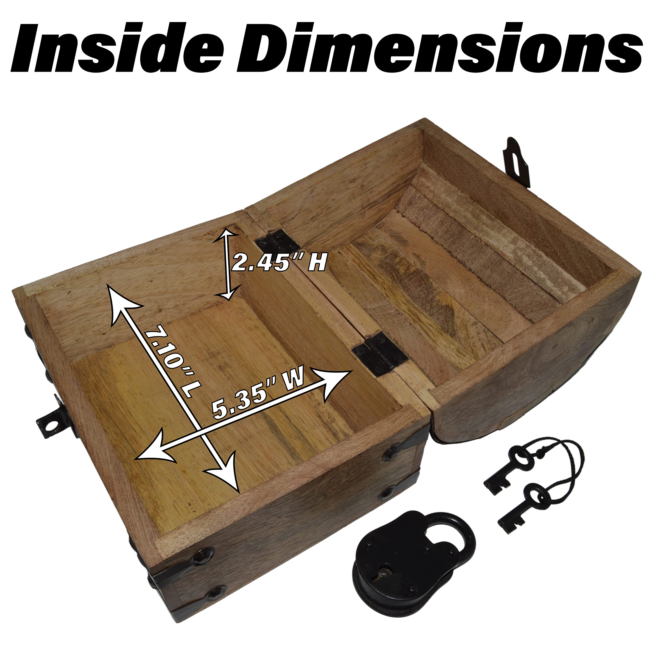 SciencePurchase Pirate's Treasure Chest Wooden Nautical Jewelry Box with Functional Lock and 2 Keys, Wood with Iron Accents, Hinged Lid, 8 Inches Long