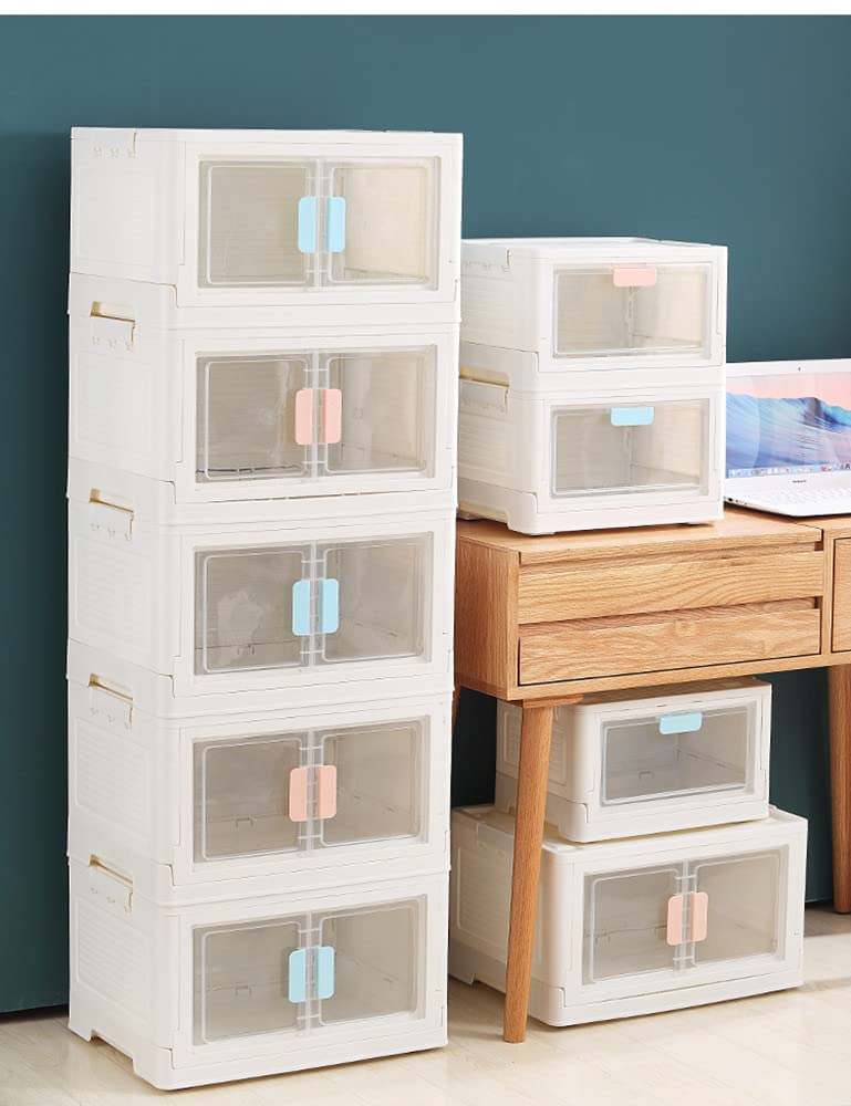 Radefasun Foldable Storage Bins with Lid and Clear Door and Weels Plastic Collapsible Storage Box Portable Stackable Grocery Toys Books Container Folding Storage Crate for Home or Car Trunk