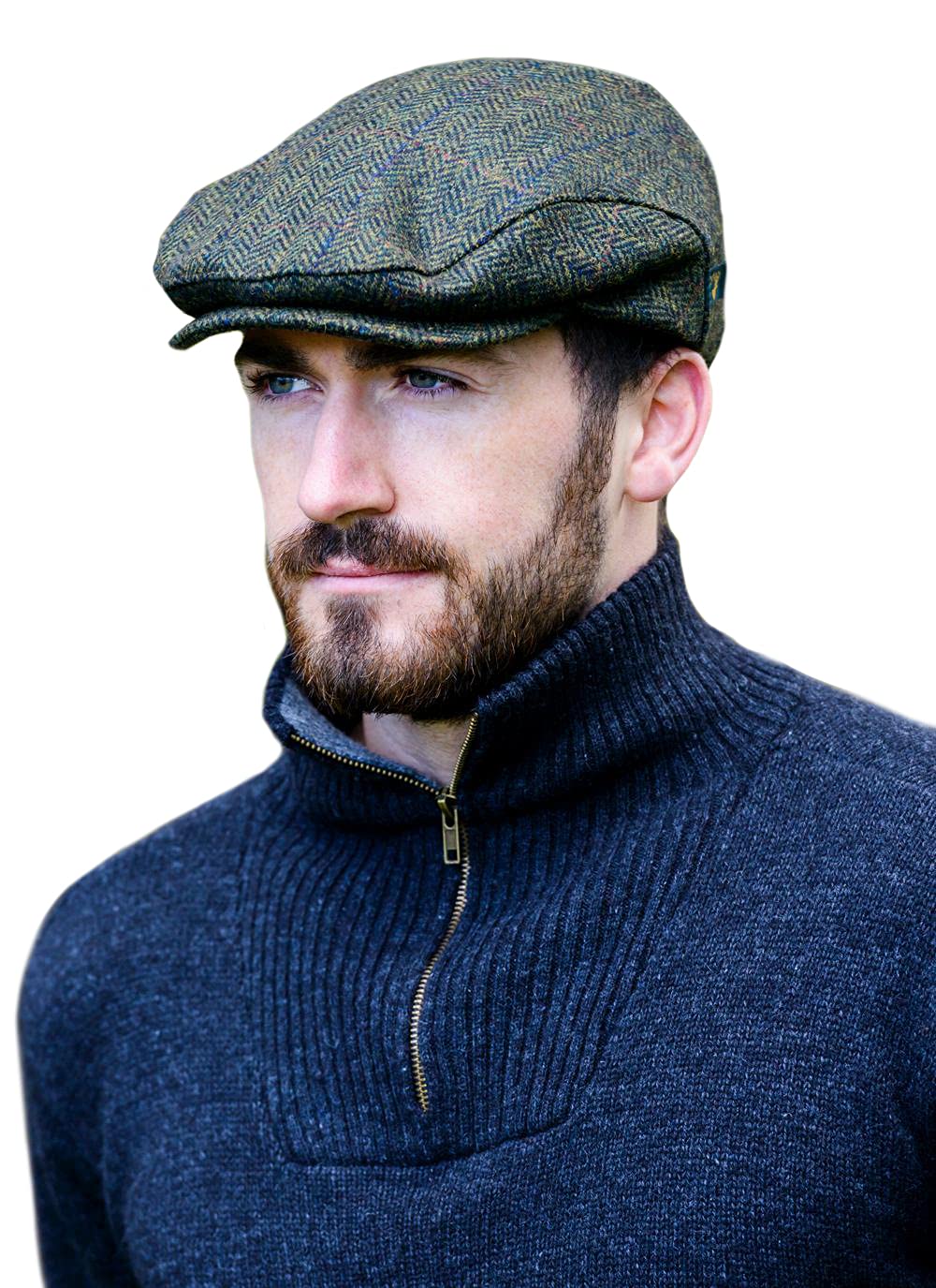 Mucros Weavers Kerry Cap, Irish Hat for Men, Herringbone Wool, Green, Large