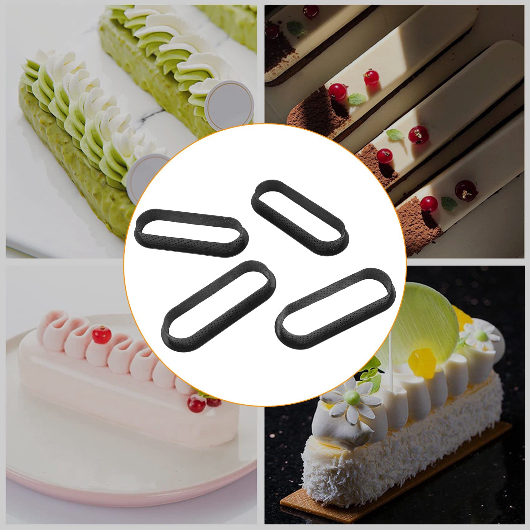 YUPVM 12 Pieces Oval Tart Rings Heat-Resistant Perforated Cake Mousse Non Stick Bakeware Tart Cake Cake Rings