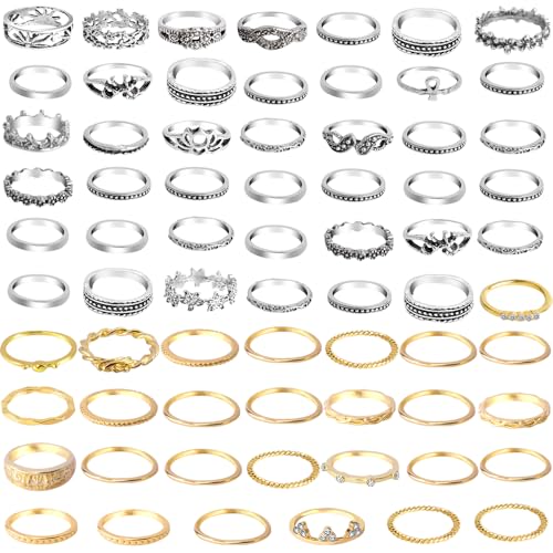 ONESING 69 Pcs Knuckle Rings for Women Stackable Rings Sets Bohemian Vintage Joint Rings for Women