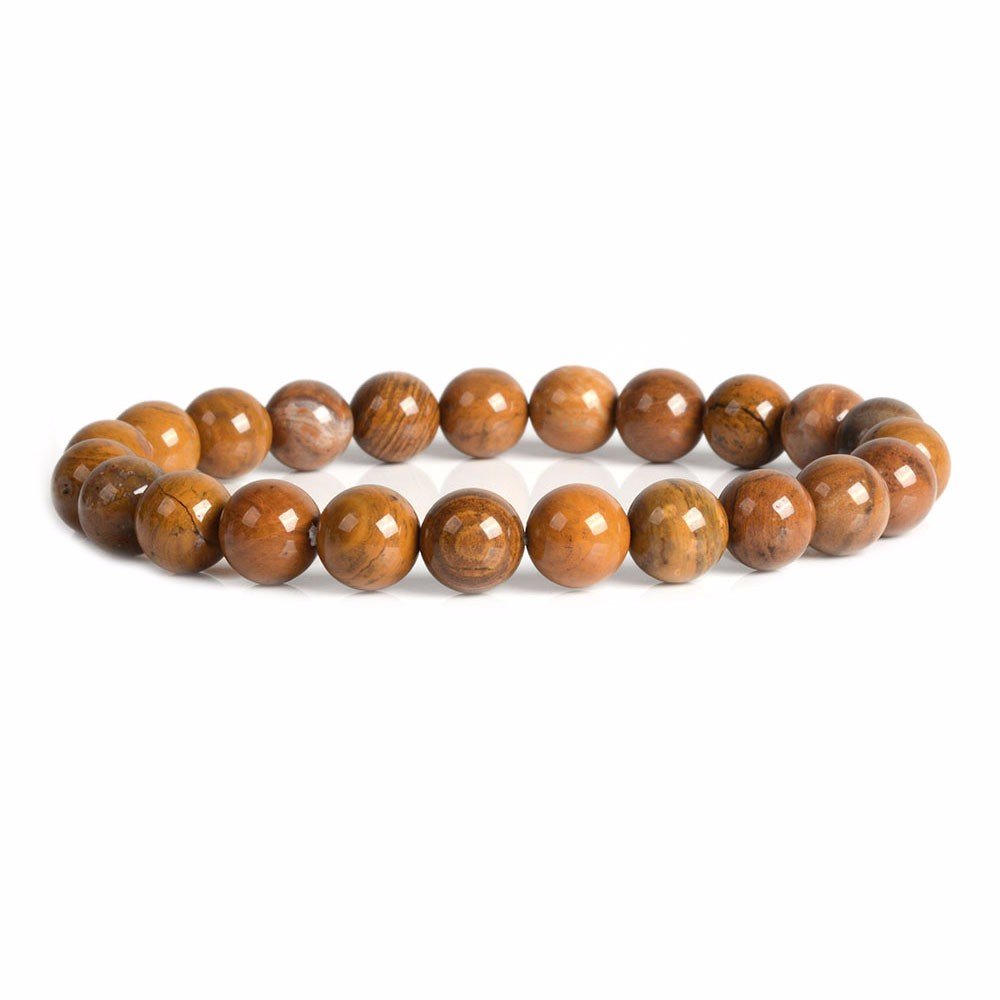 Natural Yellow Petrified Wood Jasper Gemstone 8mm Round Beads Stretch Bracelet 7" Unisex