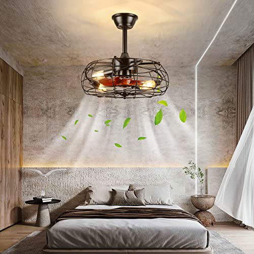 Mpayel Farmhouse Ceiling Fan with Light and Remote Control, Caged Ceiling Fan with 4 Led Bulbs, Enclosed Ceiling Fan with LED Light for Porch,Patios,Kitchen,Bedroom Indoor and Outdoor…