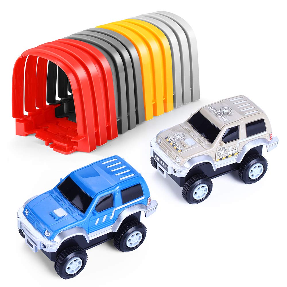 QUOXO Tracks Cars only Replacement Track Set Compatible with Most Car Tracks for Kids Boys and Girls (Turnnel + 2car)
