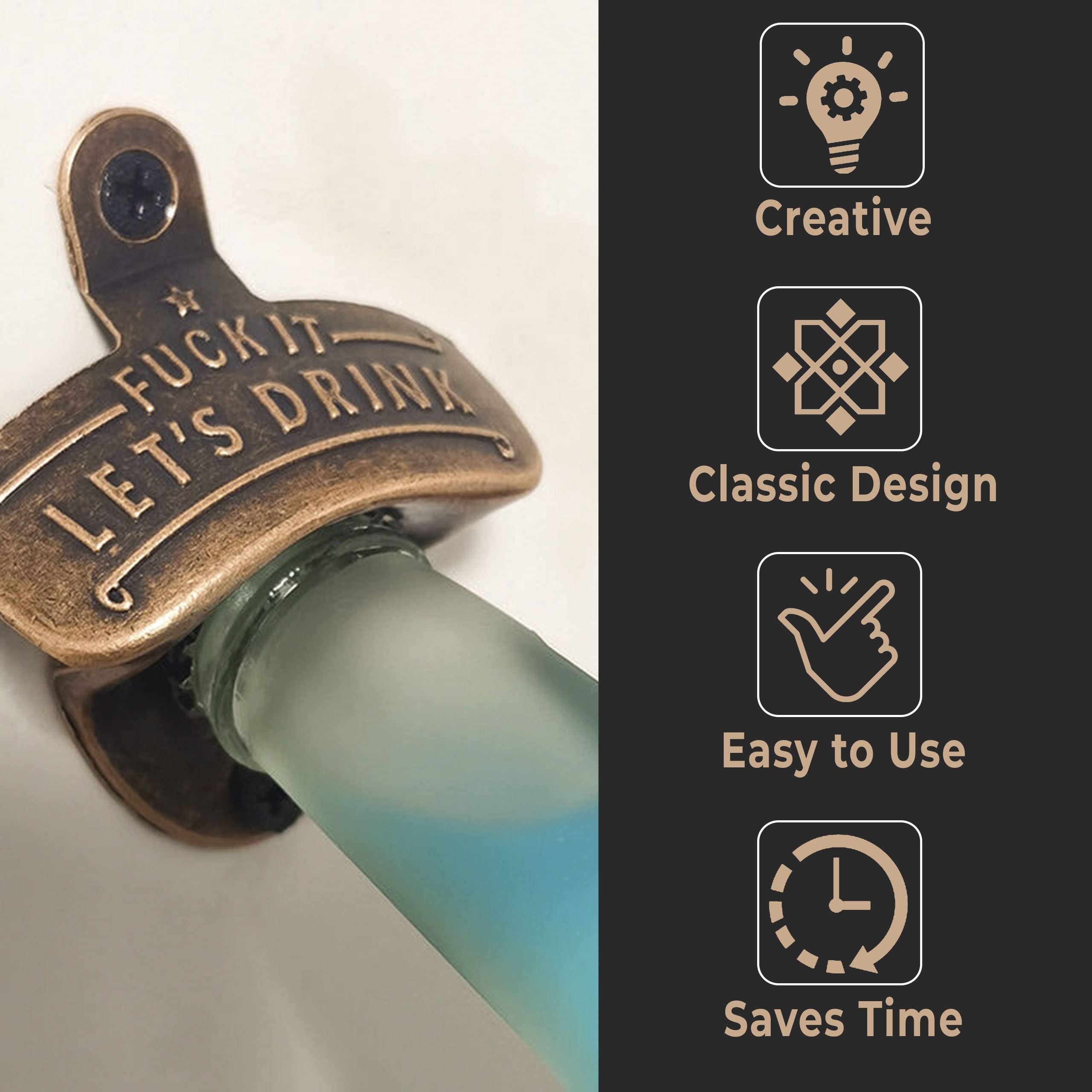 Wall Mounted bottle Opener, Christmas Funny Wall Mount Bottle Opener for Men Father Beer Lovers,Novelty Birthday Fathers Day with Mounting Screws Wall Anchors(1 Pack)