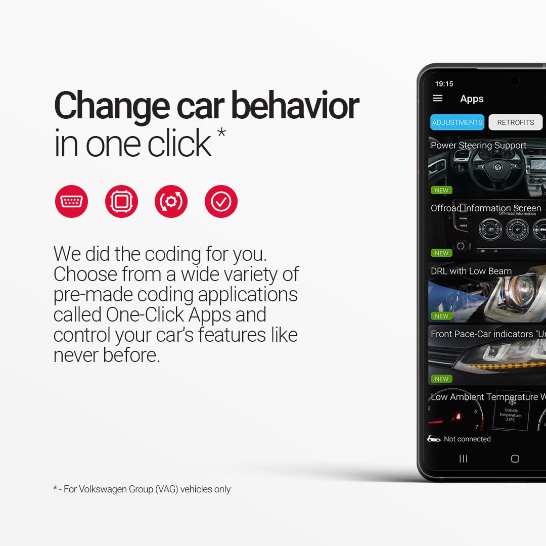 OBDeleven OBD2 Diagnostic scan Tool, Scanner for Audi Seat Cupra Skoda Volkswagen, Bluetooth Device Supports Android only.