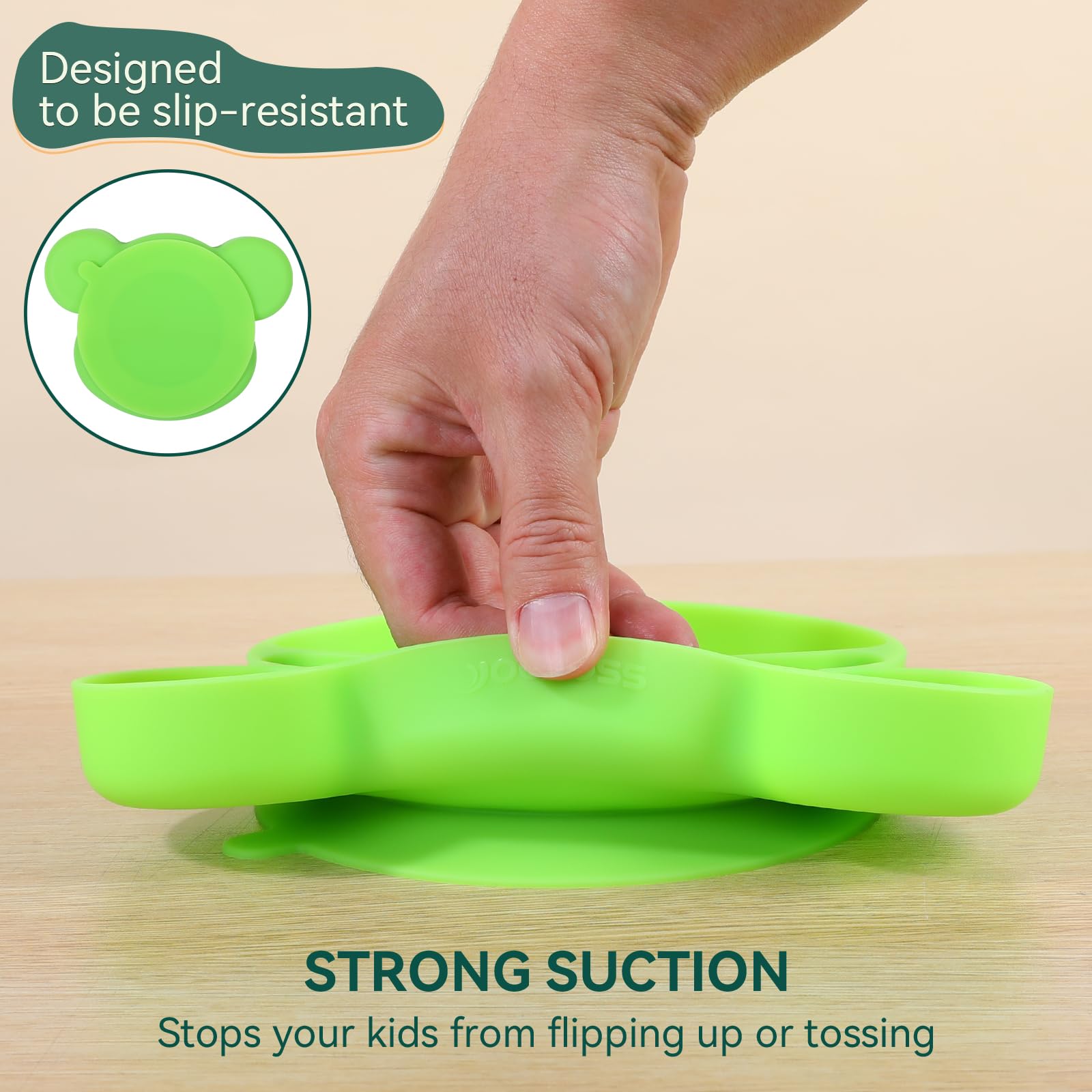Yoofoss Toddler Plates 3 Pack - Suction Plates for Baby - 100% Silicone Baby Plates - BPA Free - Microwave and Dishwasher Safe - Divided Design - Blue,Green&Grey
