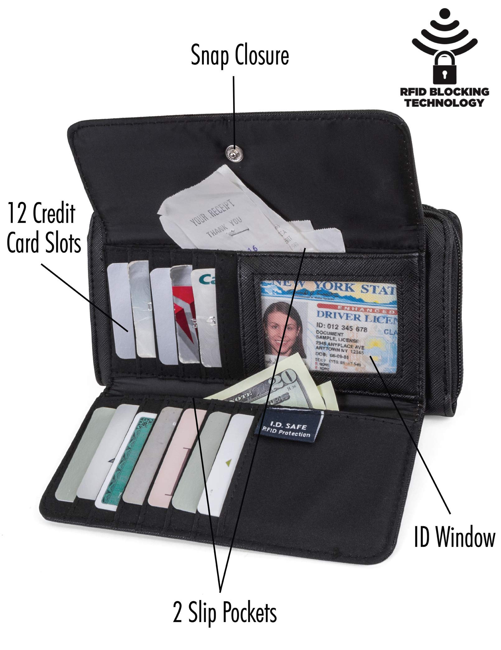 Nautica Bulk Cargo Womens RFID Wallet Clutch Zip Around Organizer (Black)