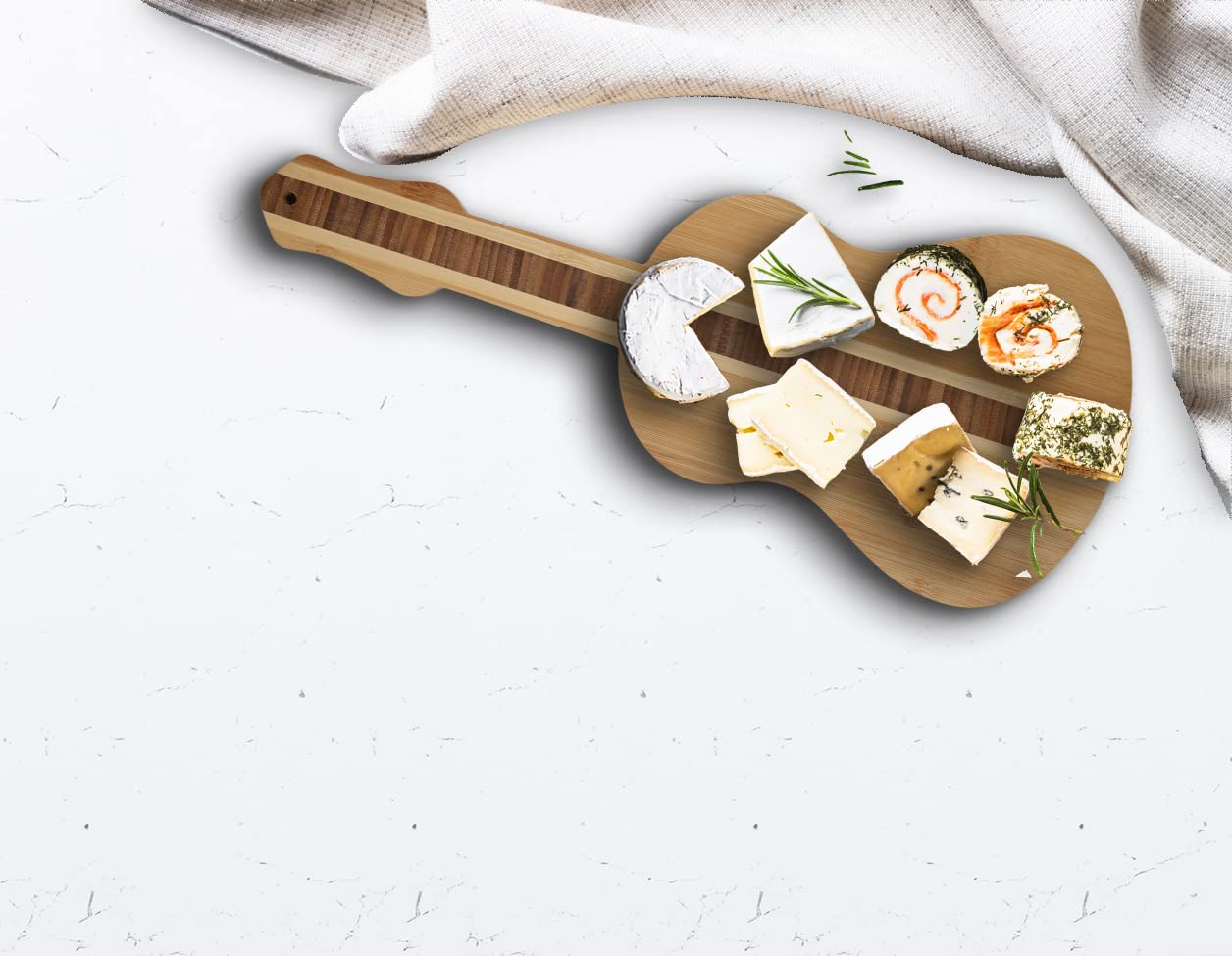 Vastigo Guitar Shaped Bamboo 7” x 17” Serving and Cutting Board – Music Inspired Kitchenware: Perfect for Serving Appetizers, Cheeses, Charcuterie and More