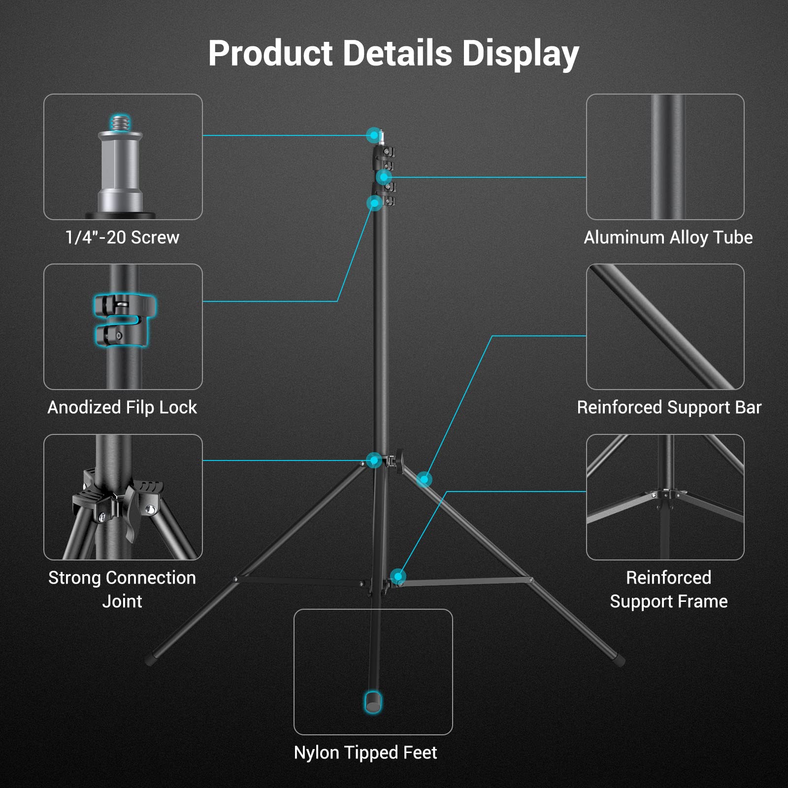 SmallRig Aluminum Light Stand 110"/9.2ft/280cm, Adjustable Photography Air-Cushioned Tripod Stand with 1/4" Screw for Softbox, Studio Light, Flash, Umbrella, Ring Light, Max Load 5kg, RA-S280A - 3737