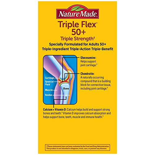 Nature Made Triple Flex 50 Plus Triple Strength with Glucosamine and Chondroitin, Dietary Supplement for Joint Support, 120 Caplets, 60 Day Supply