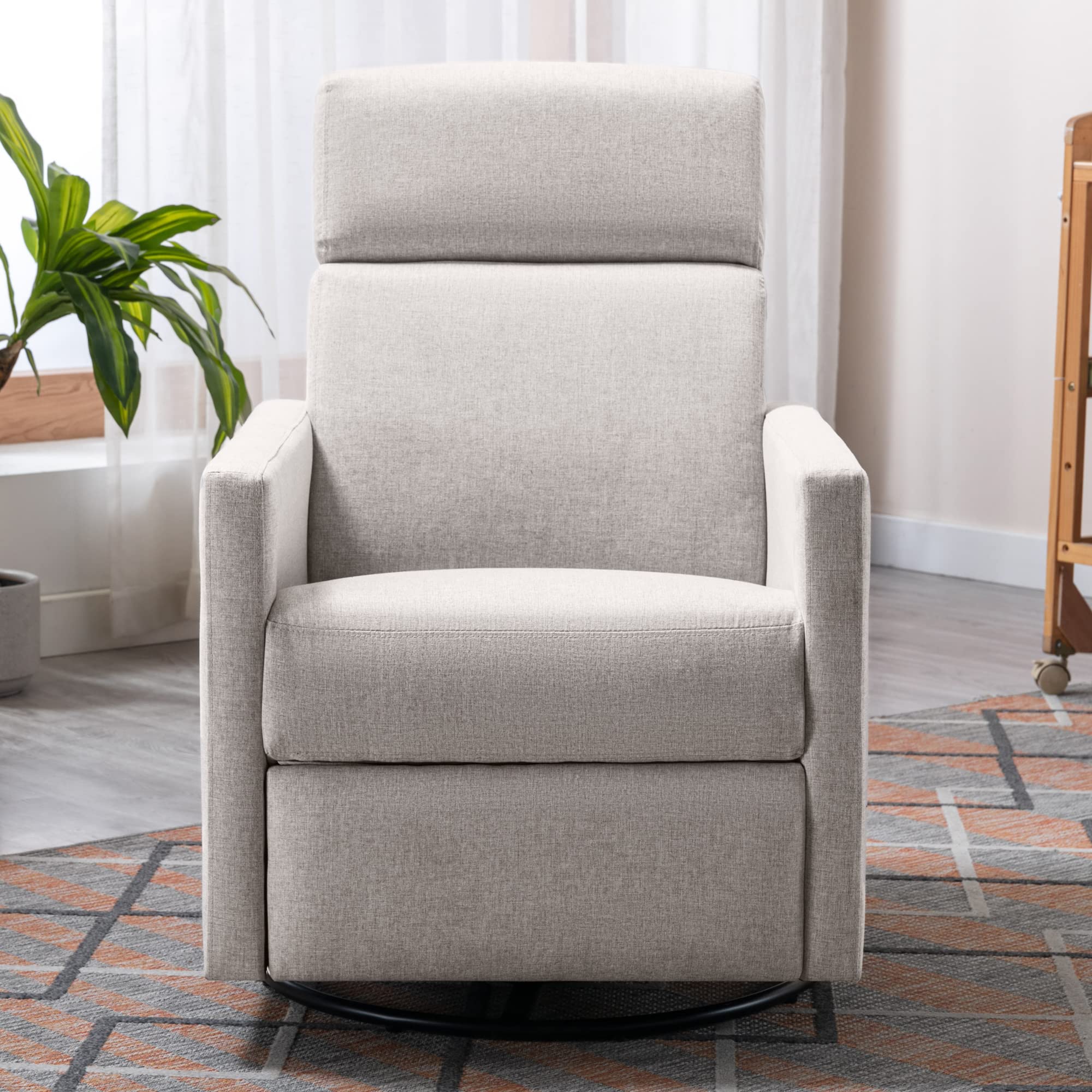NCKMYB Modern Swivel Glider Recliner Chair, Linen Upholstered Reclining Sofa Chair Rocker Recliner for Living Room Home Office (Tan)