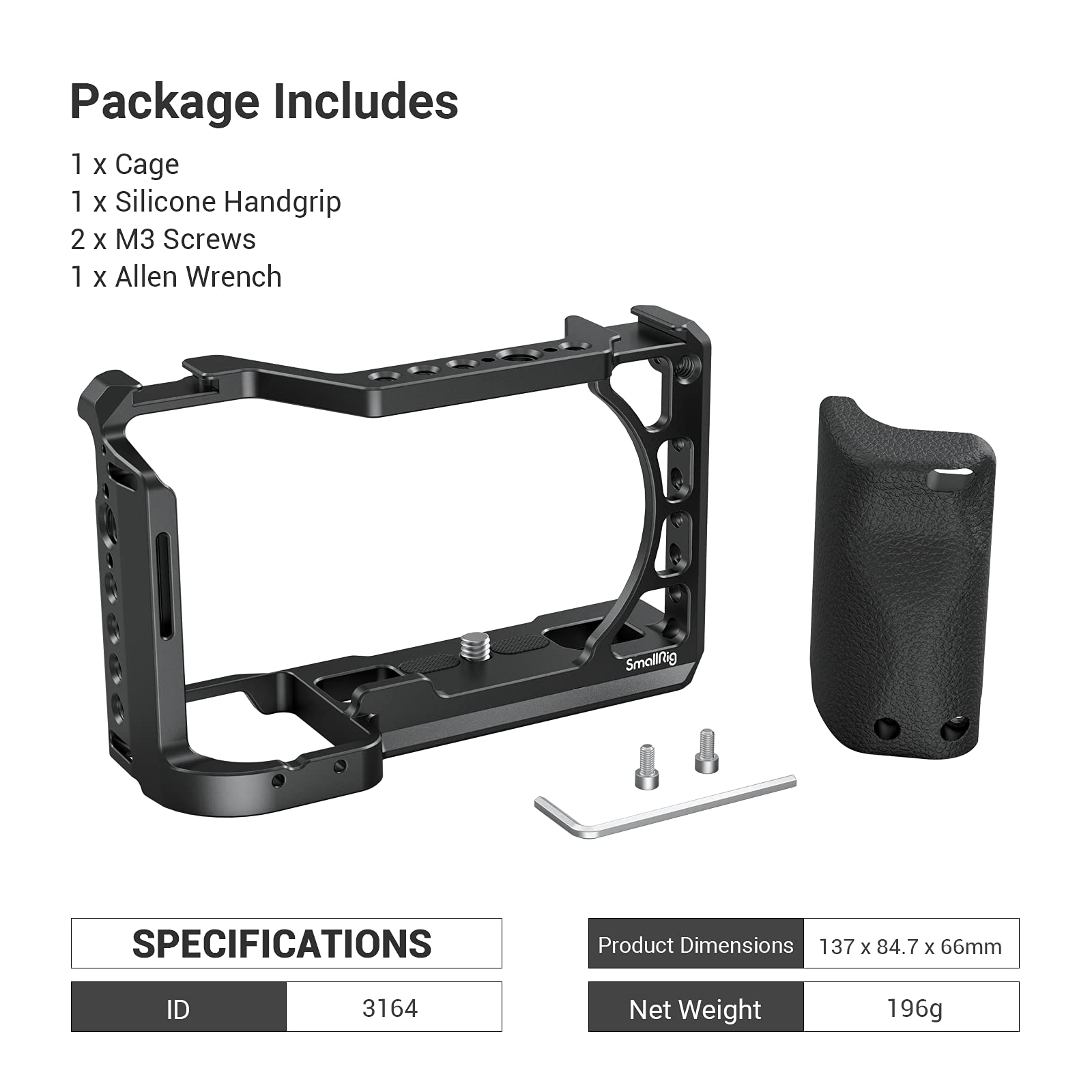 SmallRig Cage with Silicone Handgrip & Cold Shoe for Sony a6100, a6300, a6400-3164