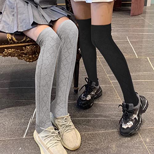 Thigh High Socks 4 Pairs, Over Knee High Socks for Women, Knee High Socks Thin Tights Stockings Leg Warmer,Black/Caramel/Khaki/Light Grey