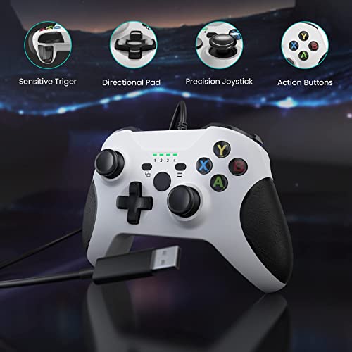 Wired Controller for Xbox One, YCCSKY Xbox One Wired Gaming Controller for Xbox One PC Windows 7/8/10,with Audio Jack Dual-Vibration Turbo (White) (Renewed)